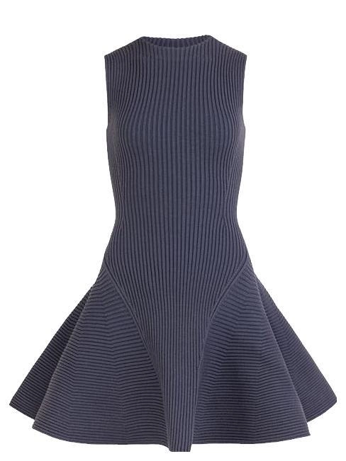 Alaïa Engineered Rib Skater Dress - Gris Bleu