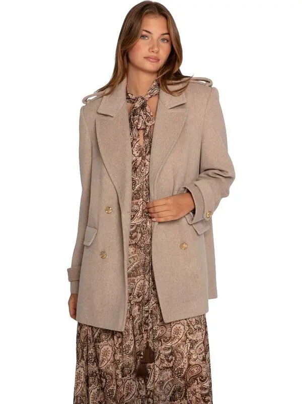 BELLE & BLOOM Harbour Military Wool Blend Pea Coat - Light Beige