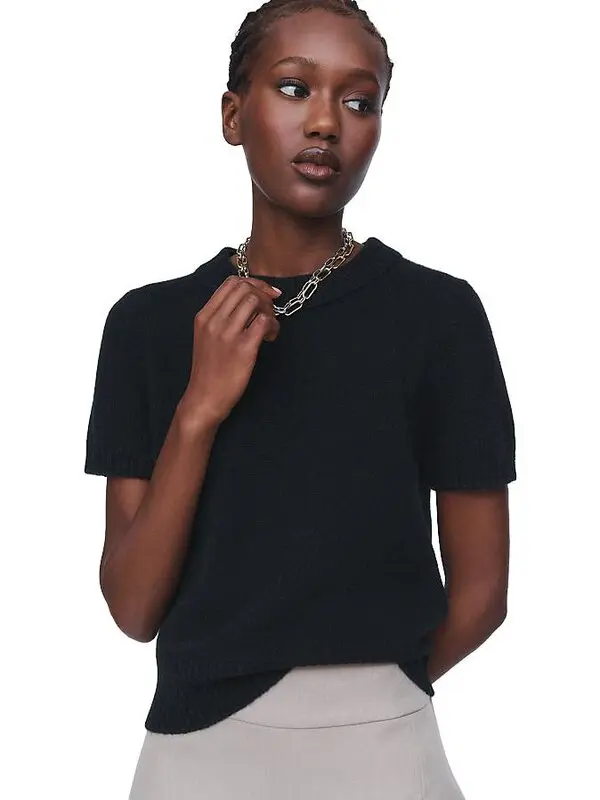 Maeve Mercer Cashmere Stretch Short Sleeve Sweater - Black