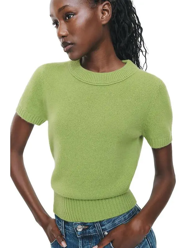 Maeve Mercer Cashmere Stretch Short Sleeve Sweater - Green