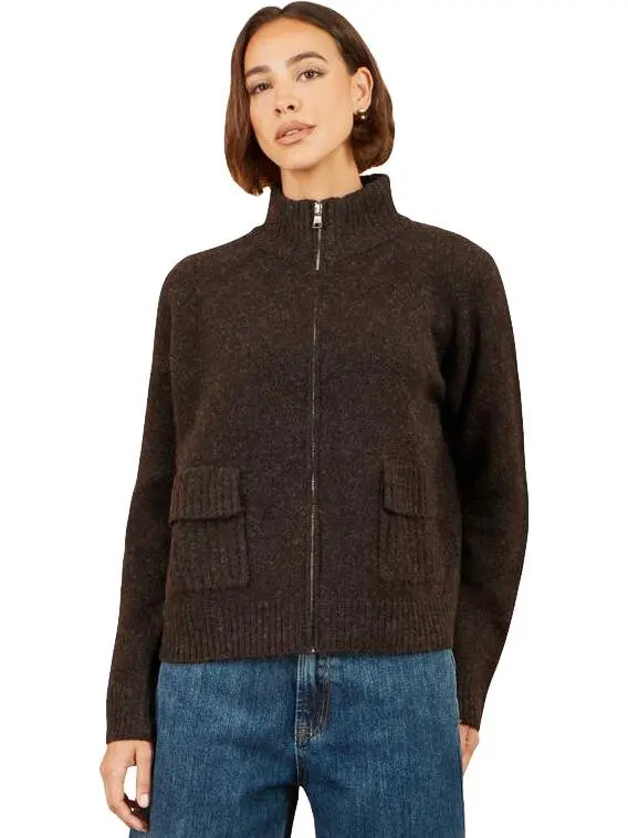 YUMI Zip Up Cardigan - Brown