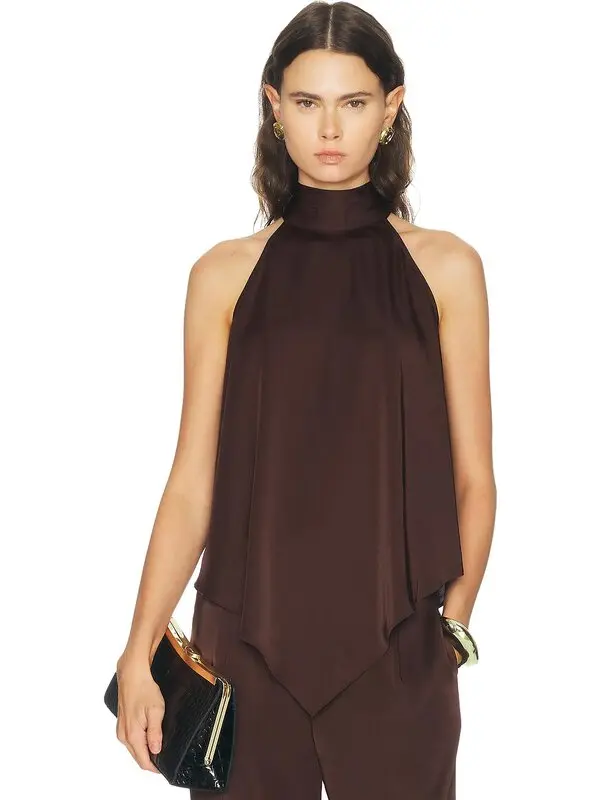 Lapointe Lightweight Satin Hankerchief Top In Brown - Chocolate