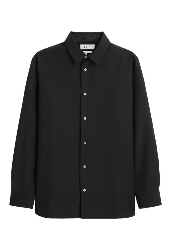 Cos Relaxed Wool-twill Shirt - Black