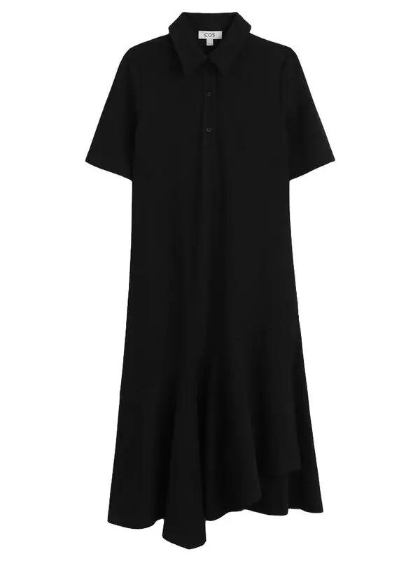 Cos Flared Jersey Midi Shirt Dress - Black