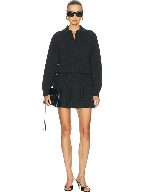 Alexander Wang Long Sleeve Polo Dress In Charcoal - Graphite