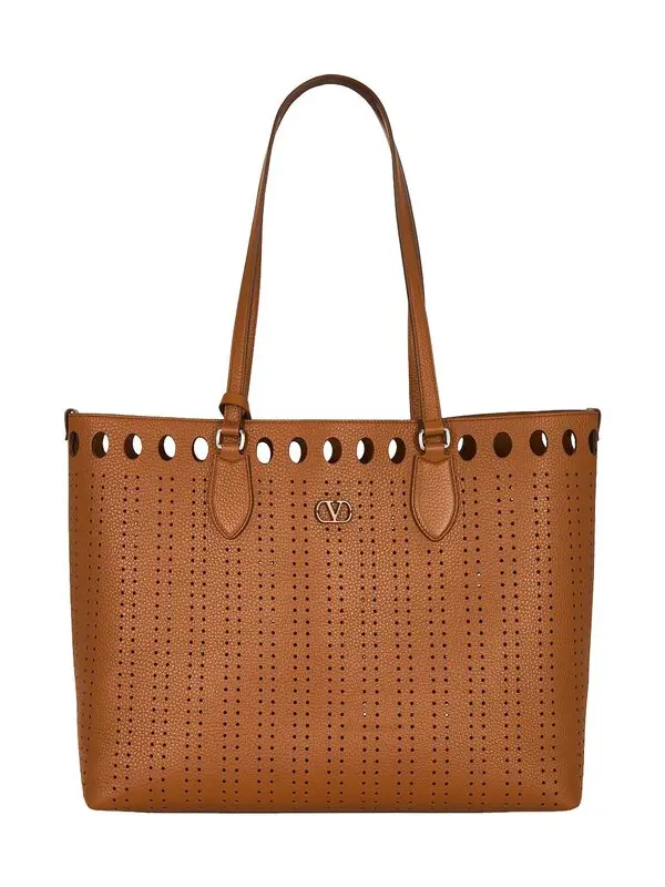 Valentino Garavani Dotte Large Tote Bag In Brown - Cuoio