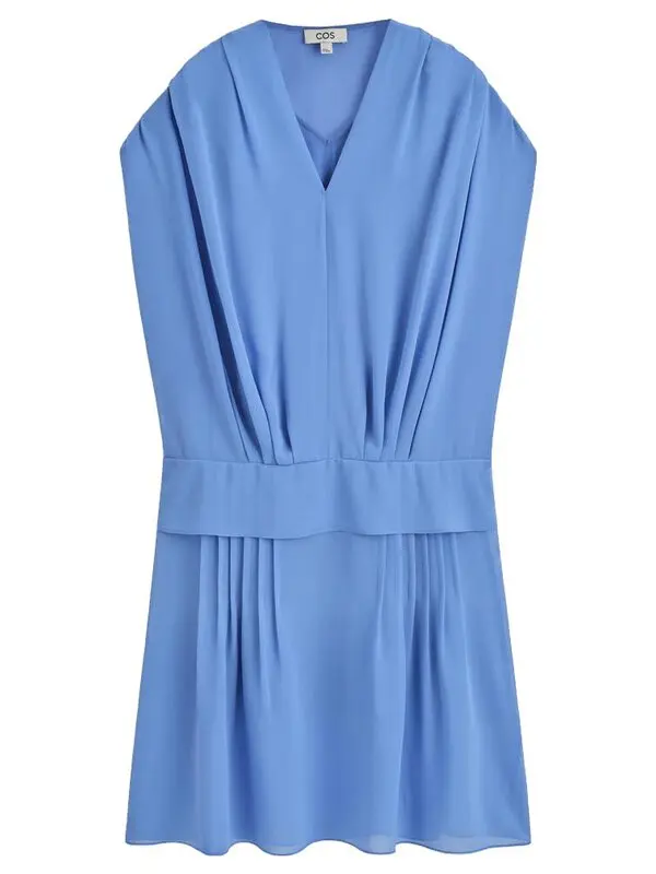 Cos Draped Pleated V-neck Midi Dress - Blue