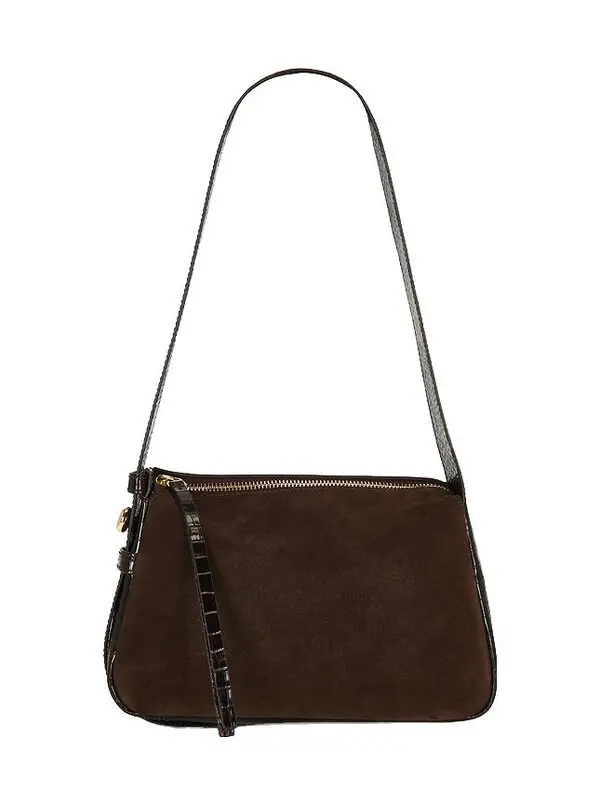 Tory Burch Romy Suede Small Shoulder Bag In Chocolate - Dark Cocoa