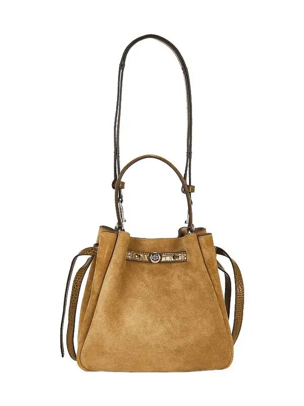 Tory Burch Romy Suede Bucket Bag In Yellow - Stone