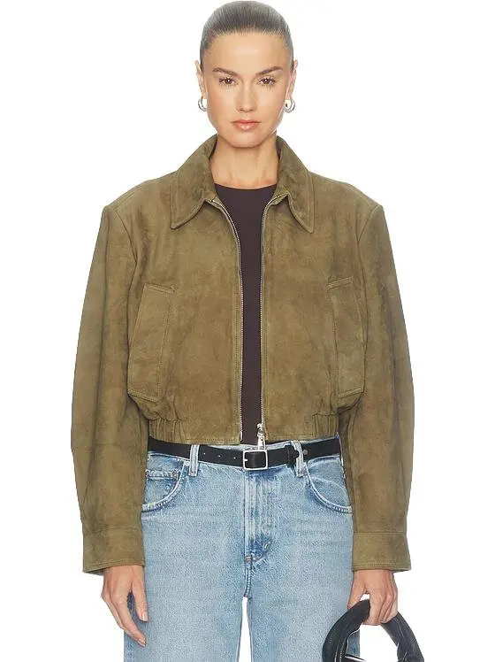 AGOLDE Nahla Cropped Suede Jacket In Brown - Canopy