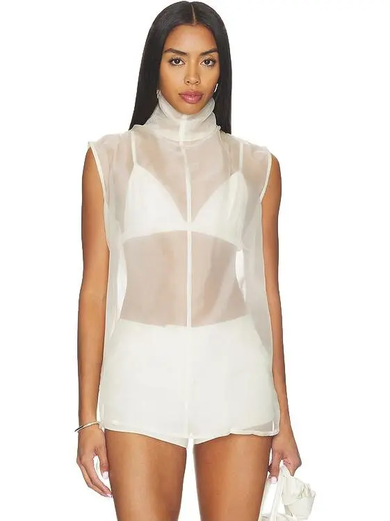 AEXAE X Silk Organza Roll Neck Top - Ivory
