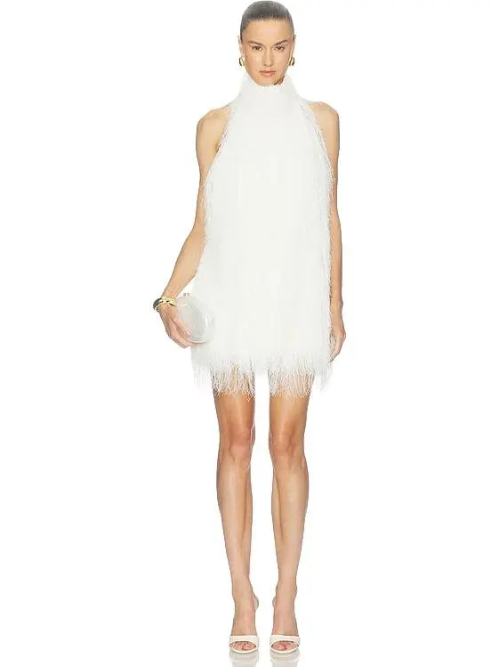 AEXAE Polyester Fringe Halter Mini Dress - Cream