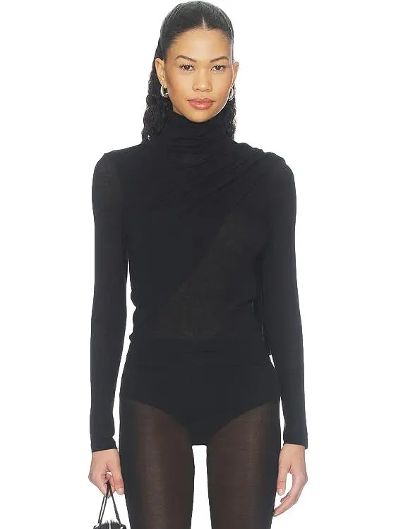 Enza Costa Sheer Cashmere Jersey Bandana Turtleneck - Black