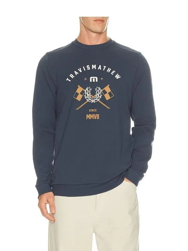 Travis Mathew Varsity Club Crew Sweatshirt In Blue - Total Eclipse