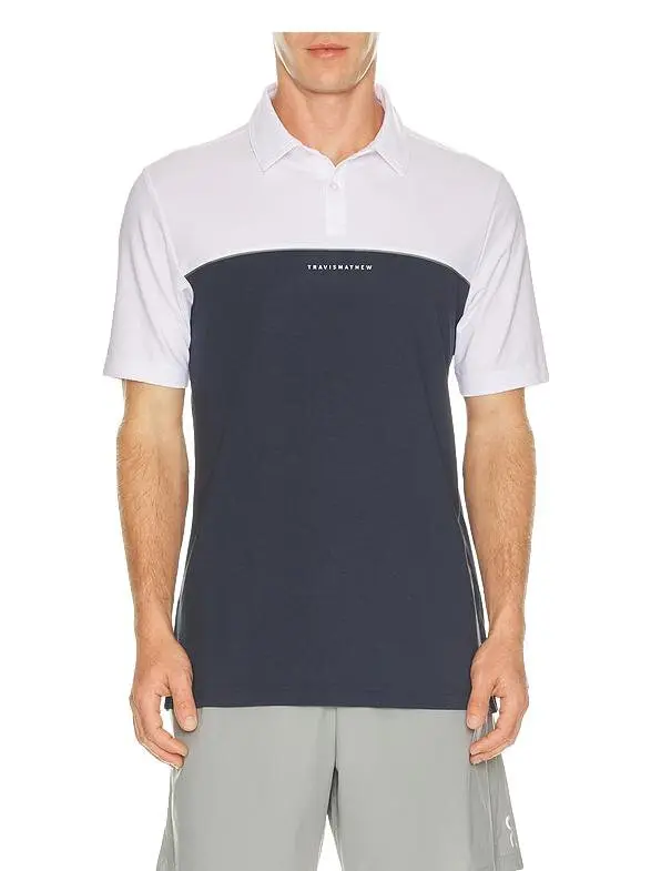 Travis Mathew Featherweight Colorblock Polo In Blue - White