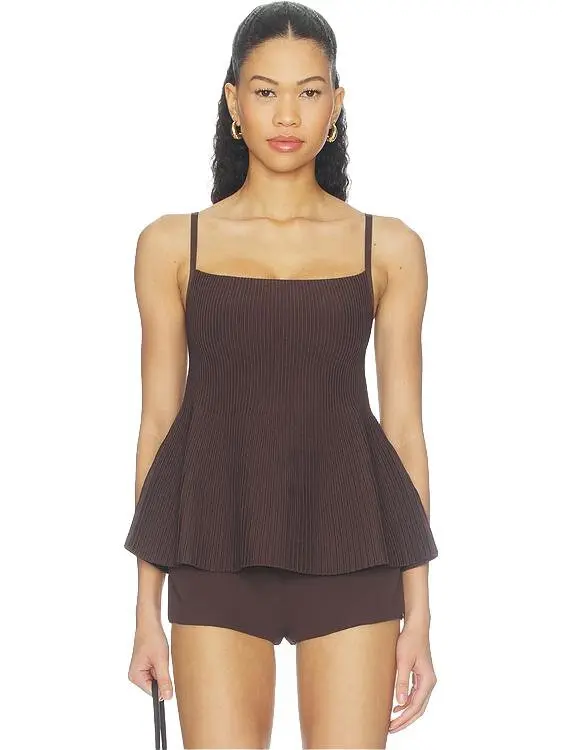 DL1961 Peplum Instasculpt Rib Tank In Brown - Truffle