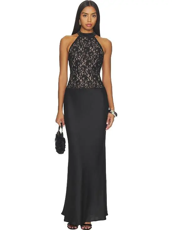 RUNAWAY THE LABEL Senna Halter Open Back Maxi Dress - Black