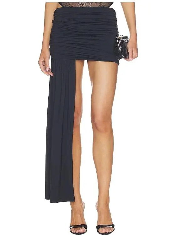 RUNAWAY THE LABEL Opaline Low Rise Ruched Mini Skirt - Black
