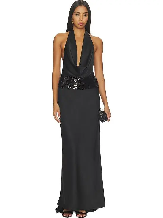 RUNAWAY THE LABEL Marcella Deep Plunge Maxi Dress - Black