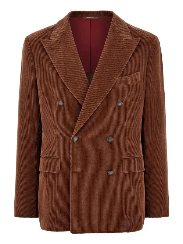 Canali Cocoa Cotton Velvet Double-breasted Modern-fit Jacket - Brown