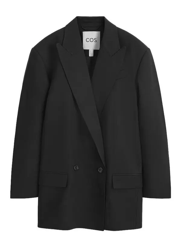 Cos Contrast-lined Double-breasted Blazer - Black