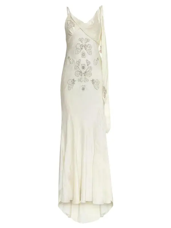 SELF-PORTRAIT Embellished Satin Maxi Dress - Neutrals
