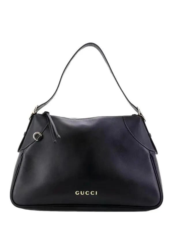 Gucci Emblem Leather Medium Shoulder Bag - Black