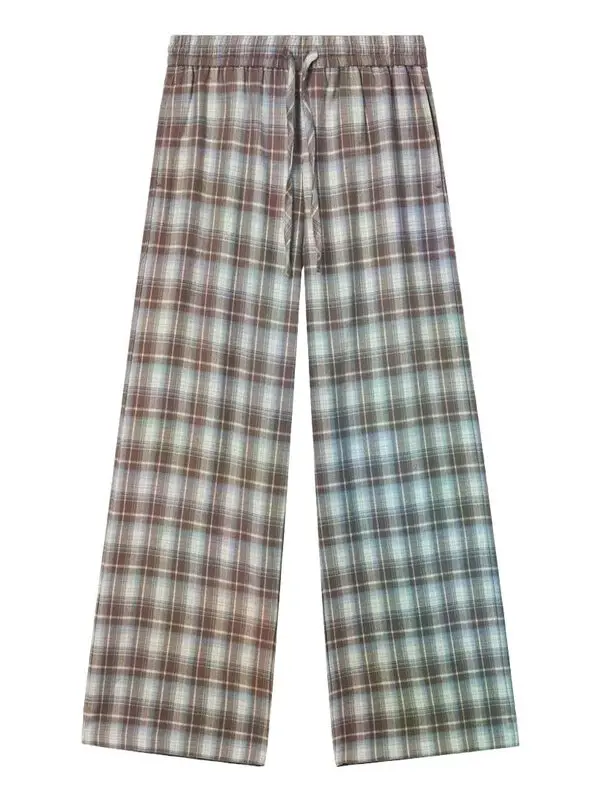 B+AB Plaid Wide-leg Trousers - Brown