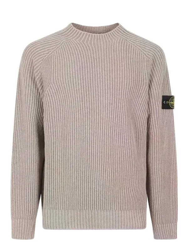 Stone Island Ribbed-knit Compass-patch Sweater - Neutrals