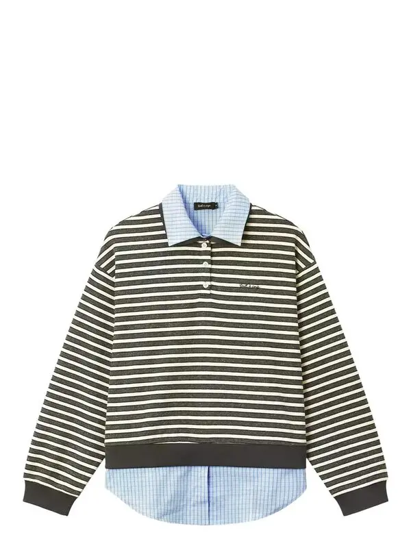 TOUT A COUP Striped Layered Sweater - Grey