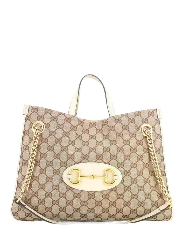 Gucci Horsebit 1955 Chain Gg Canvas With Leather Medium Tote Bag - Brown