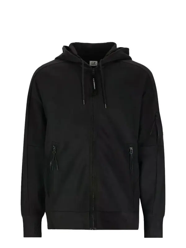 C.P. COMPANY Diagonal Raised Fleece Hooded Zip Lens Sweatshirt - Black