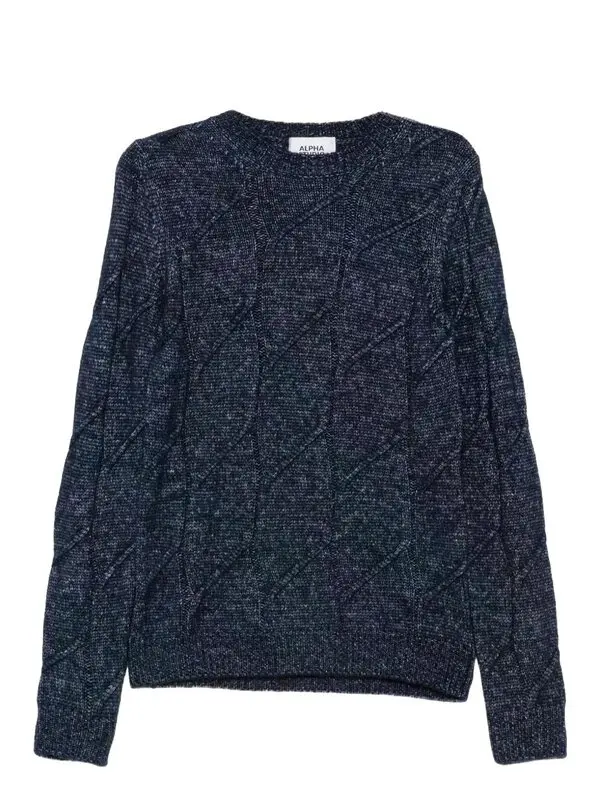 Alpha Studio Aran Cable-knit Crew-neck Sweater - Blue
