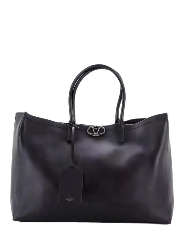 Valentino Garavani Vlogo Locker Leather Large Tote Bag - Black