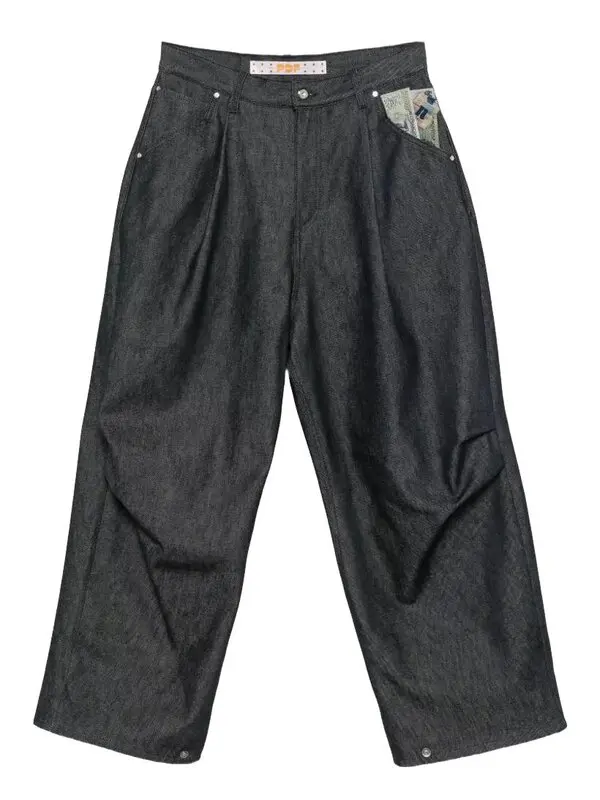 PDF Pleated Wide-leg Jeans - Blue