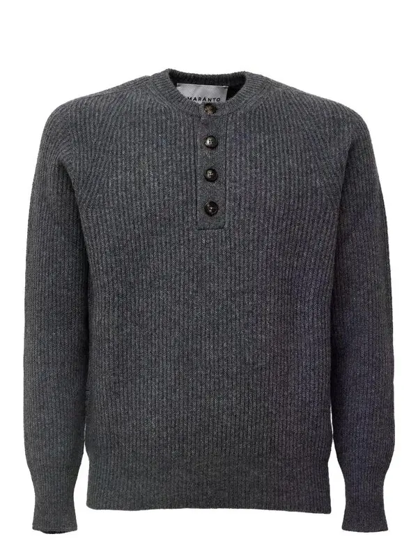 AMARANTO Ribbed-knit Henley Sweater - Grey