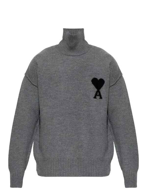 AMI Paris De Coeur Turtleneck Sweater - Grey