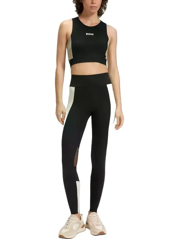 BOSS Logo-print Panelled Sports Bra - Black