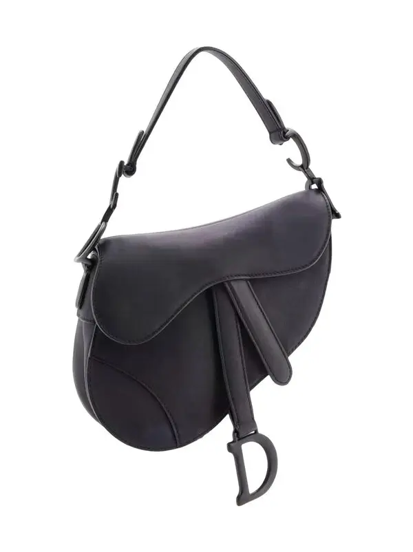 Dior Ultra Matte Saddle Handbag With Strap Leather Mini Shoulder Bag - Black
