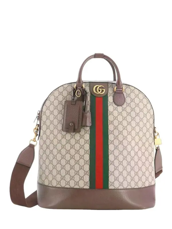Gucci Savoy Web Bowling Tote Gg Coated Canvas And Leather Small Handbag - Brown