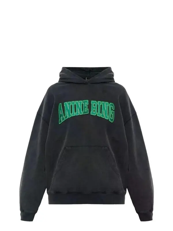 ANINE BING Harvey Logo-patch Hoodie - Black