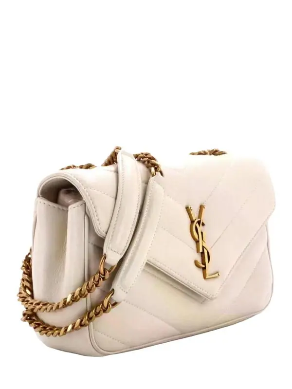 Saint Laurent Loulou Nm Shoulder Bag Matelasse Chevron Leather Small Crossbody Bag - White
