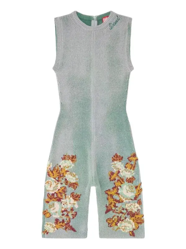 DIESEL® Floral-jacquard Ribbed Playsuit - Blue