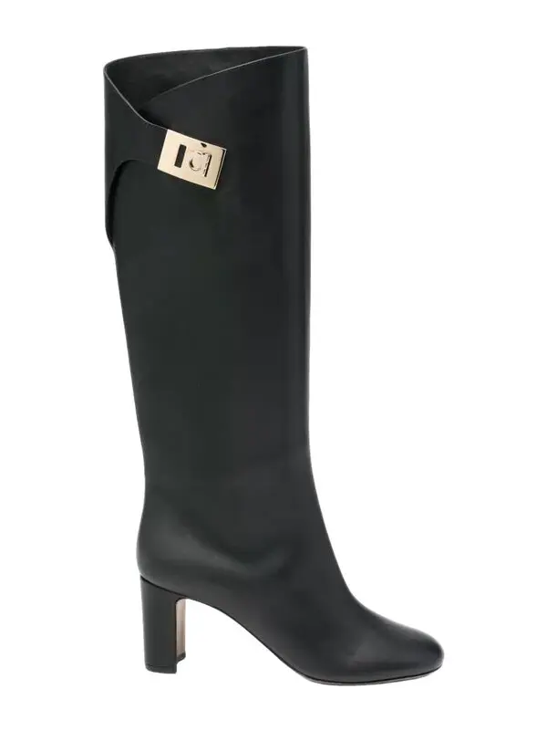 FERRAGAMO Elli Gancini-buckle Leather Boots - Black