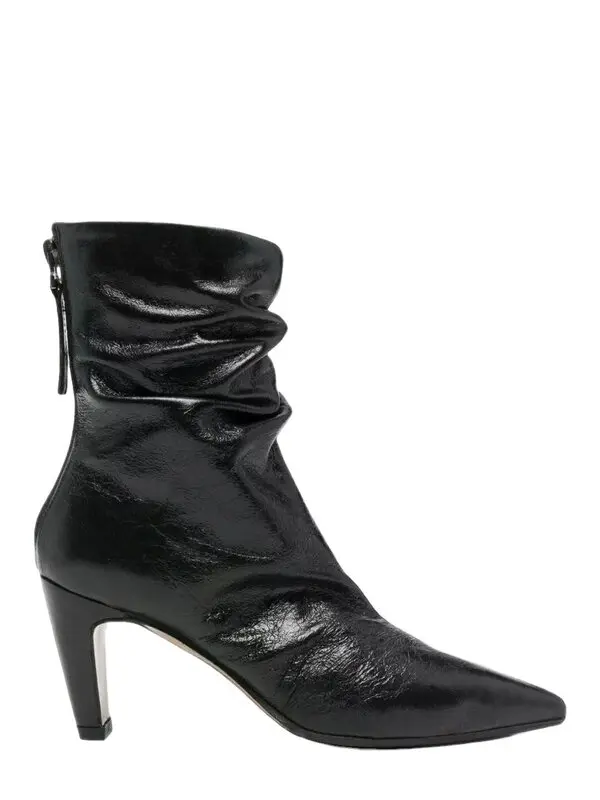 LORENA PAGGI Ruched Pointed-toe Ankle Boots - Black