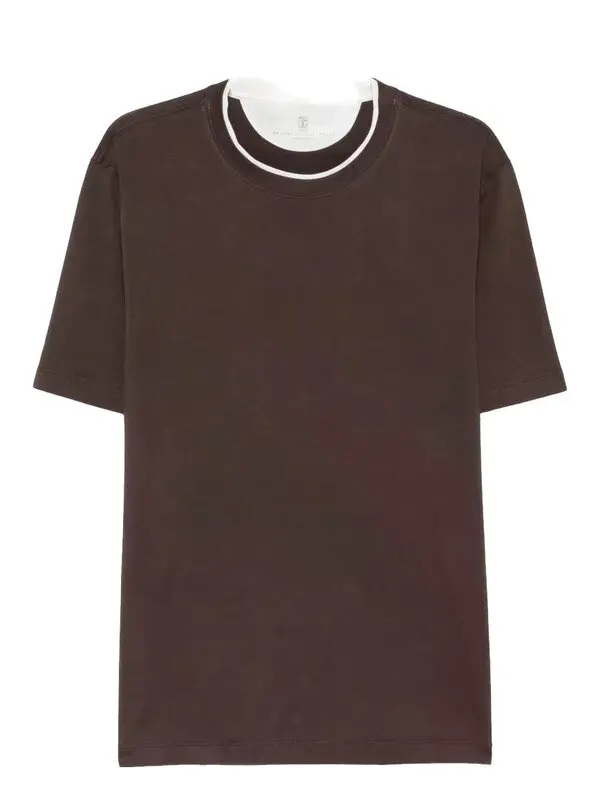 Brunello Cucinelli Contrast-trim T-shirt - Brown