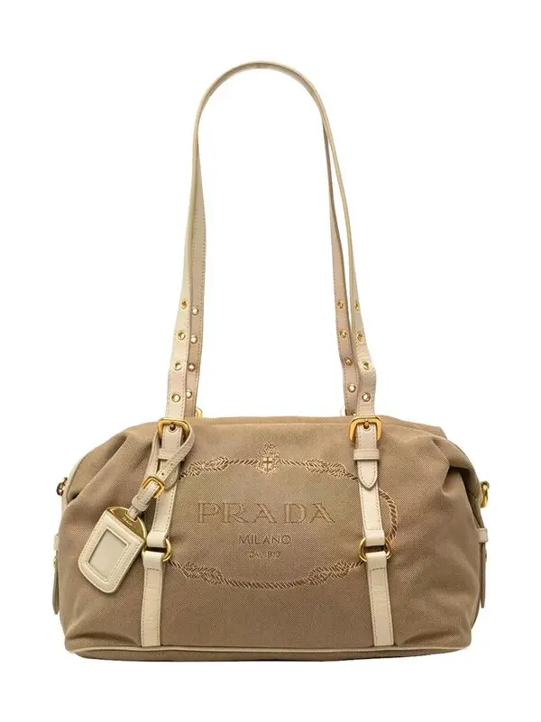Prada 2010-2026 Canvas Canapa Logo Shoulder Bag - Neutrals