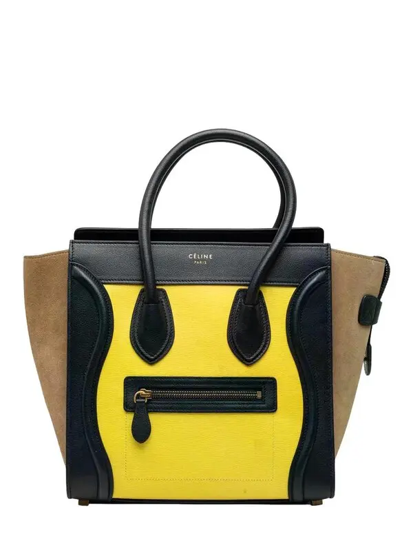 Celine 2014 Micro Tricolor Calfskin And Suede Luggage Tote Bag - Yellow