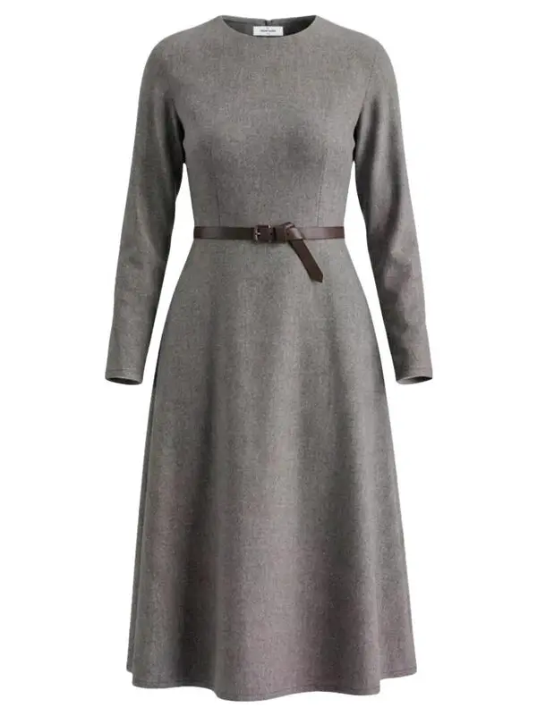 GRAN SASSO Belted Long-sleeve Midi Dress - Grey