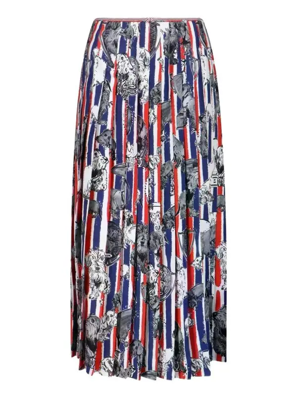 Thom Browne Striped-pattern Graphic-print Pleated Maxi Skirt - Blue